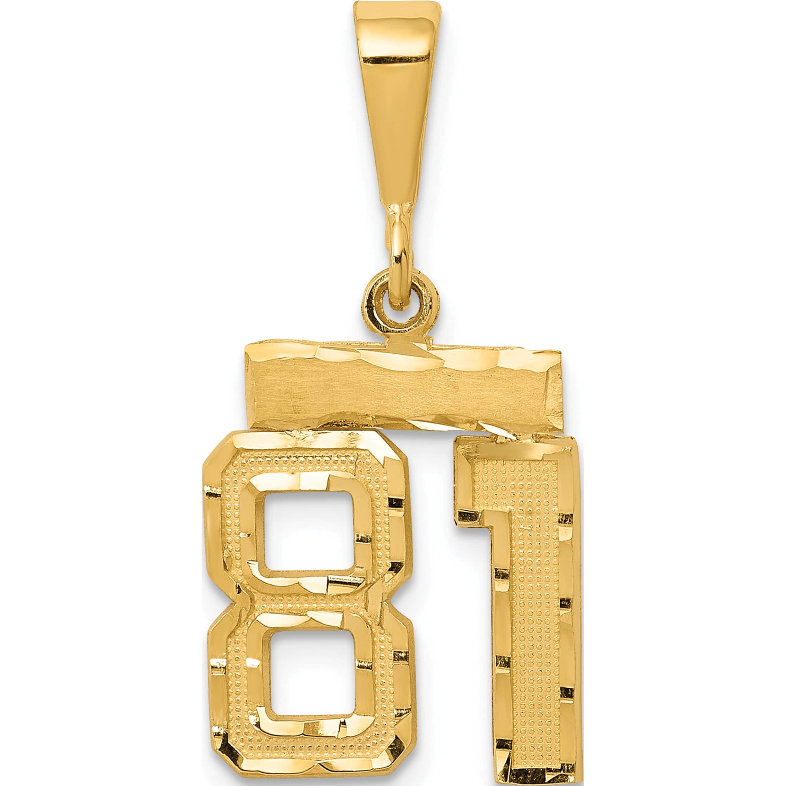 14K Yellow Gold Small Brushed Diamond-Cut Number 81 Charm Made In ...