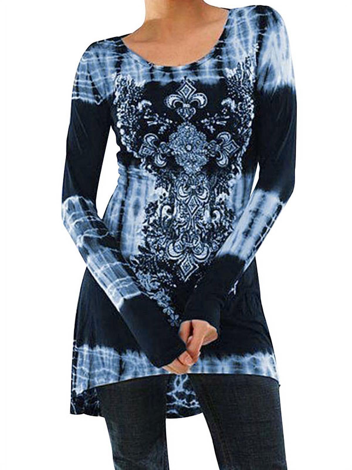 STARVNC Women Long Sleeve Boho Printing Colorblock Splice Tunic Top ...
