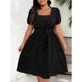 AURA Plus Size Polka Dot A Line Midi Dress Square Neck Lantern Sleeve ...