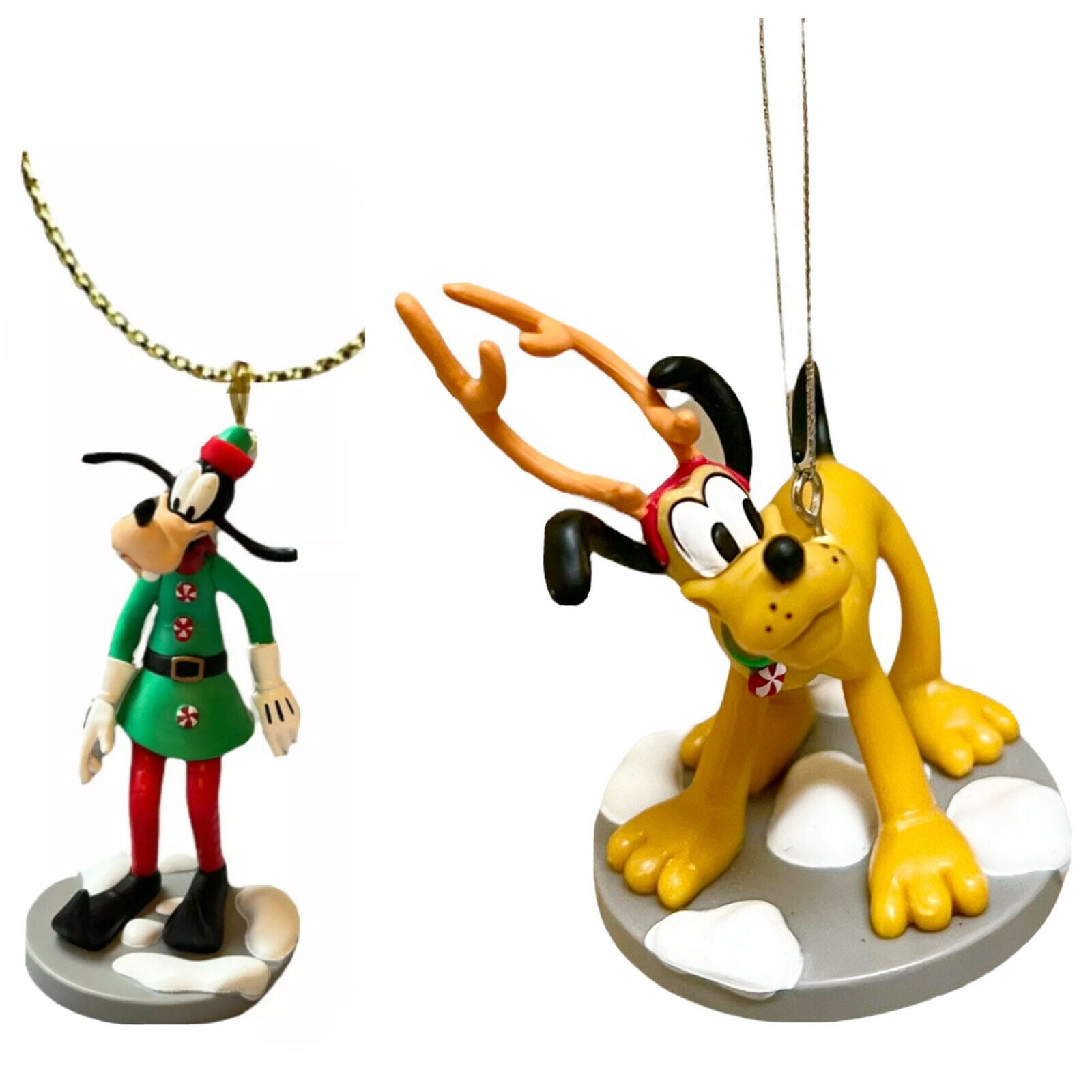 Pluto Dog & Goofy Reindeer Santa Candy Cane Ornament Holiday Figure ...
