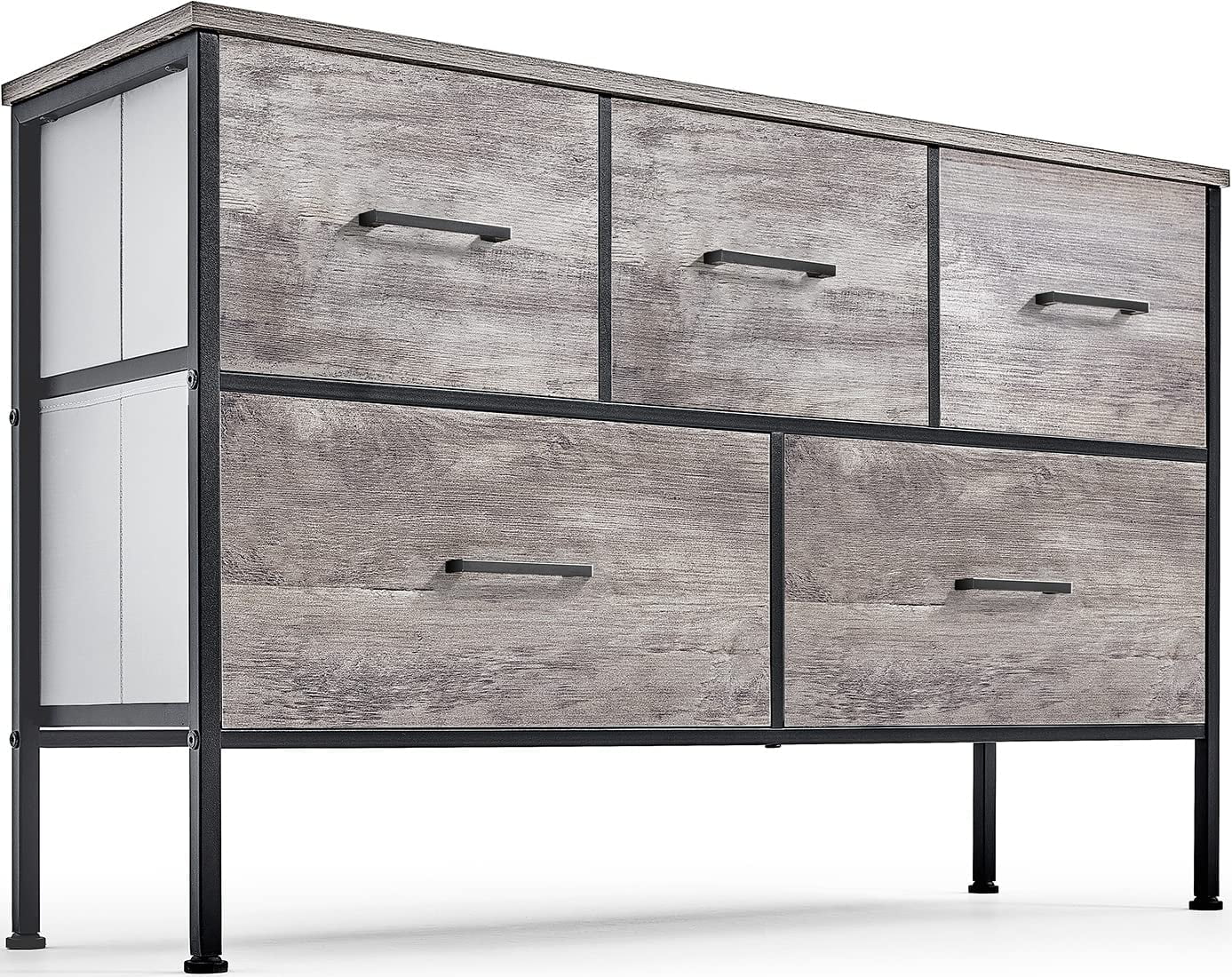 Buy 5 Drawer Dresser Long Wide Chest of Drawers Nightstand with Wood ...