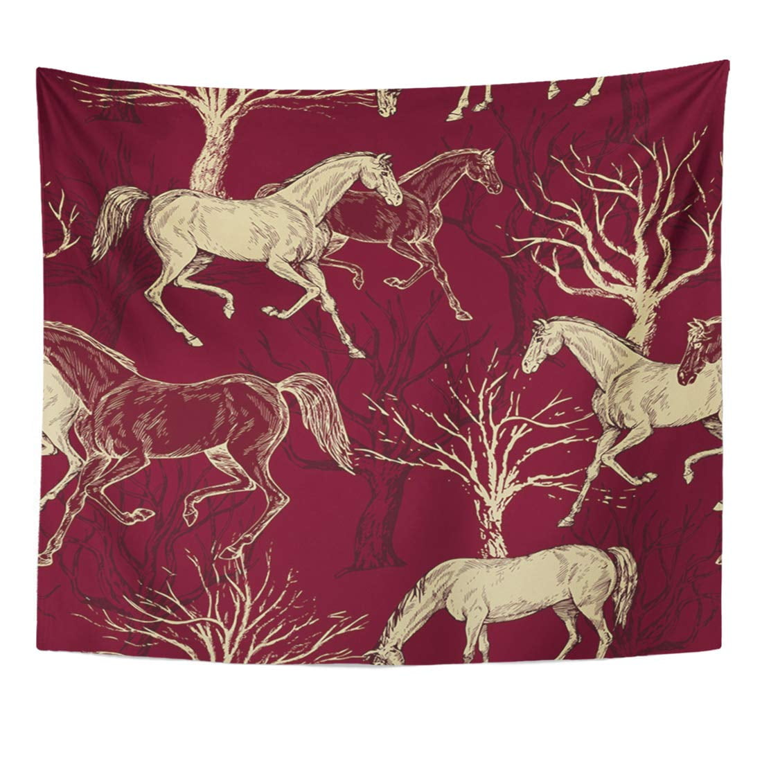 REFRED Red Abstract Vintage Beautiful Horses and Trees Creative Forest ...