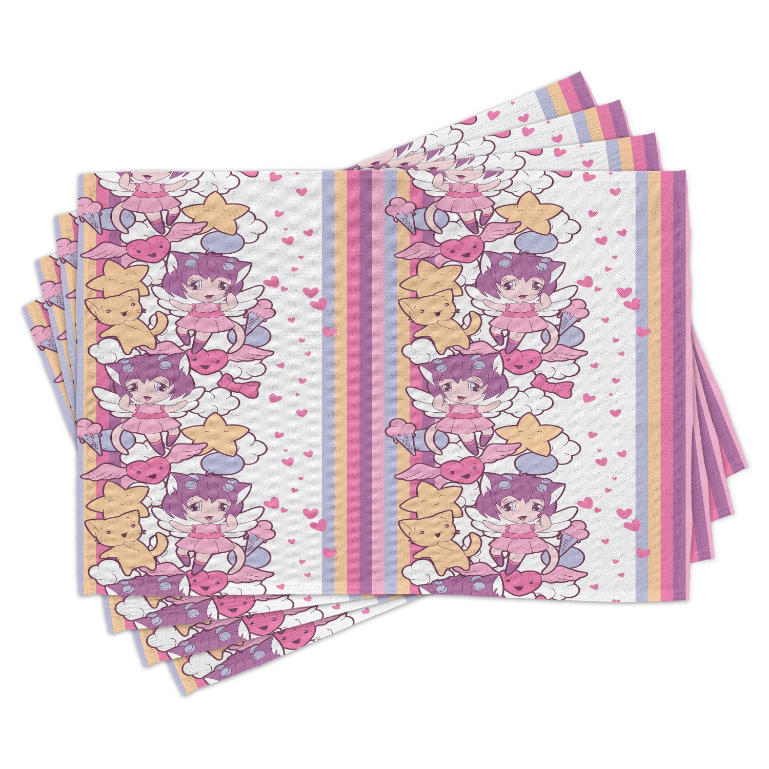 Ambesonne Cartoon Place Mats Set of 4, Illustration Cats Clouds ...