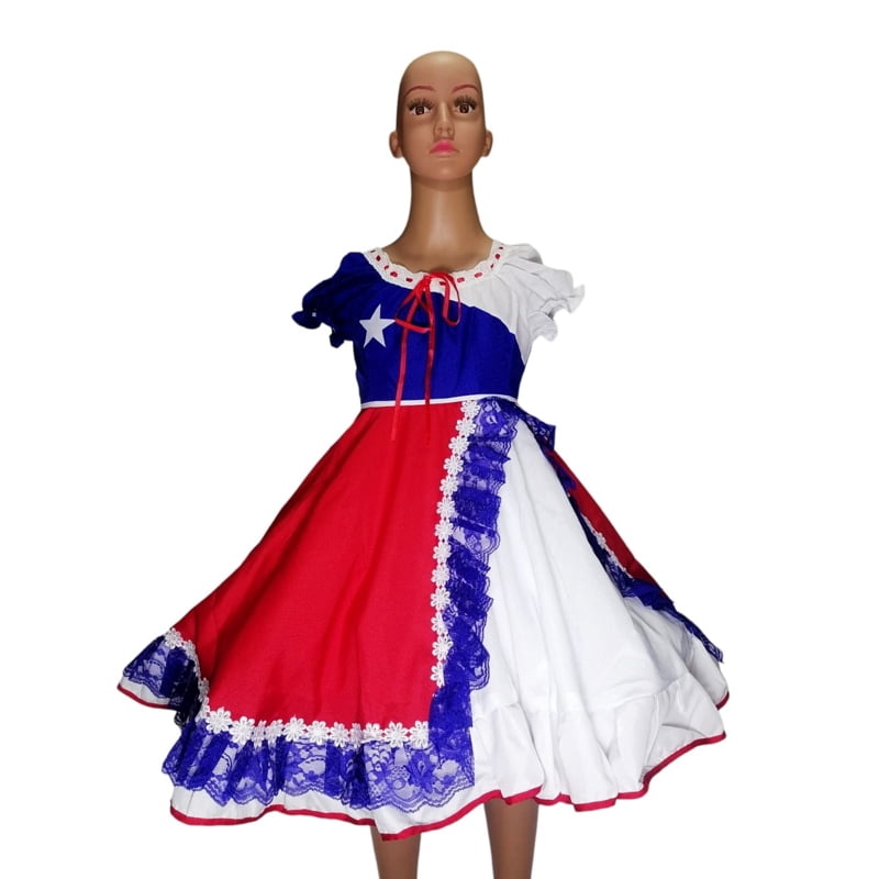 Vestido Huasa/Chinita con la bandera de Chile para niñas, tallas 10-16 ...