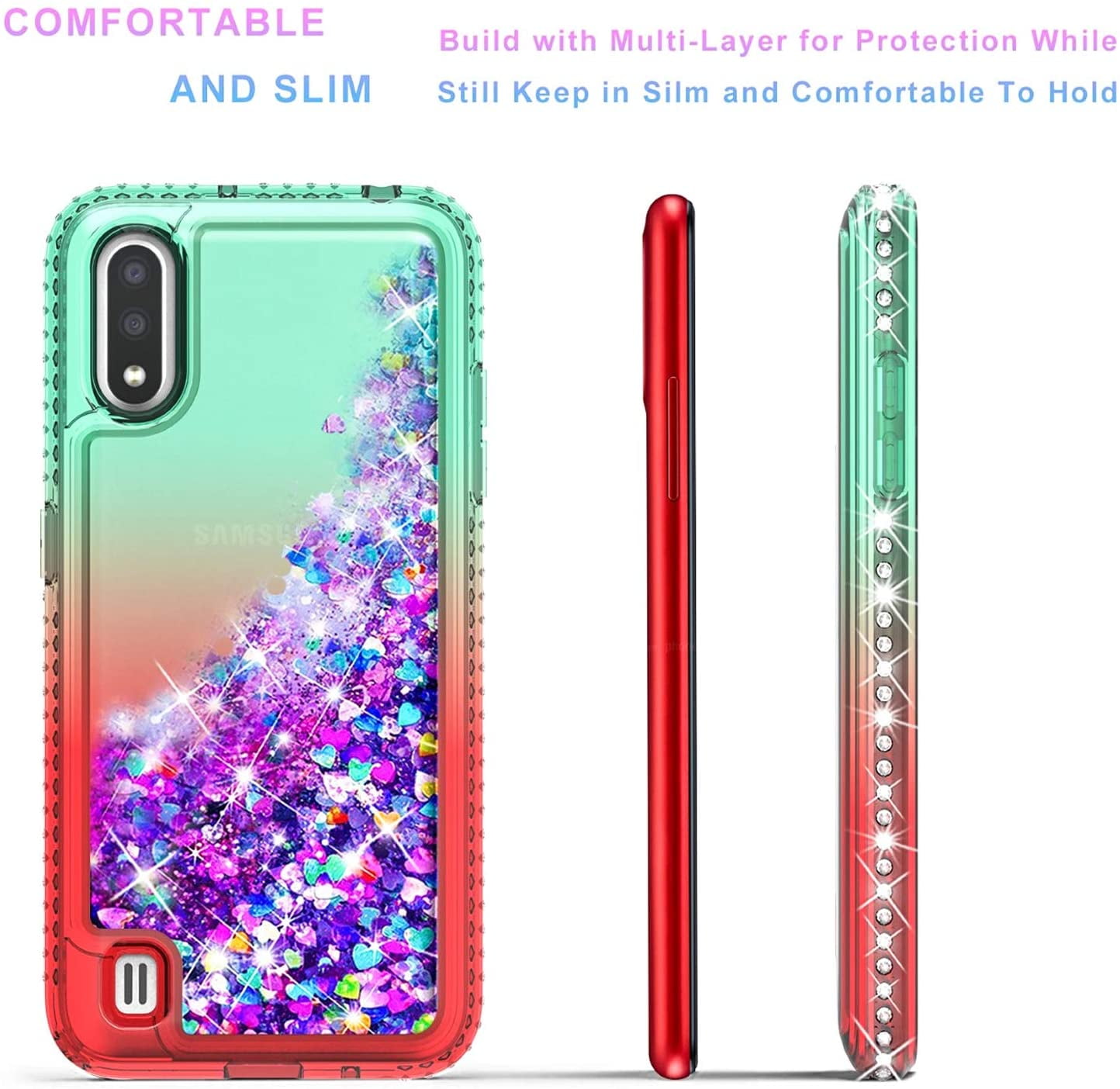 Samsung Galaxy A01 Phone Case, Liquid Floating Glitter Quicksand Bling ...