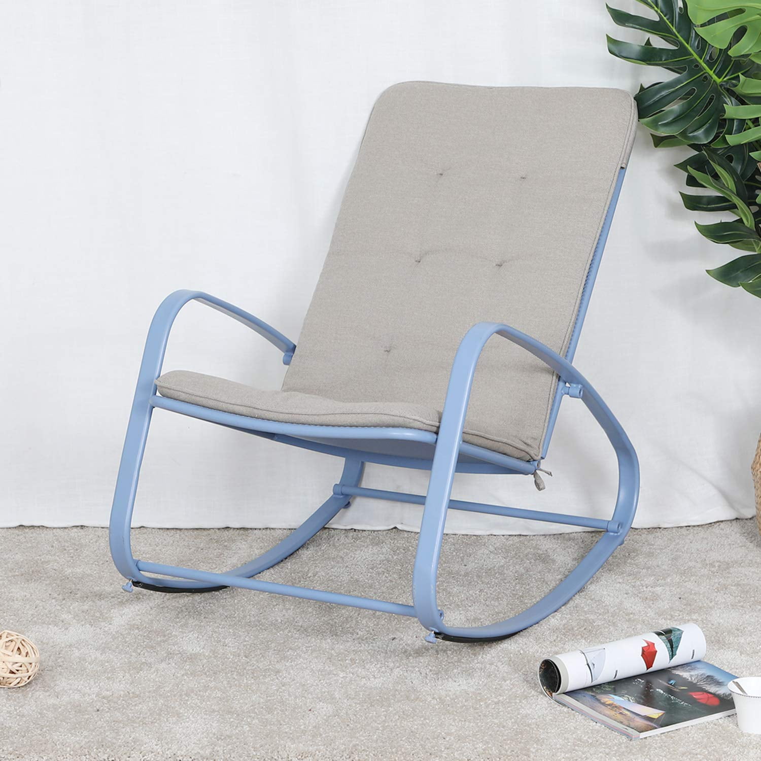 MF Studio Outdoor Patio Rocking Chair Padded Steel Rocker Chairs ...