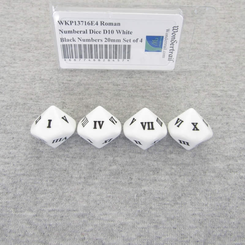 Roman Numberal Dice D10 White with Black Numbers 20mm (25/32in) Set of ...