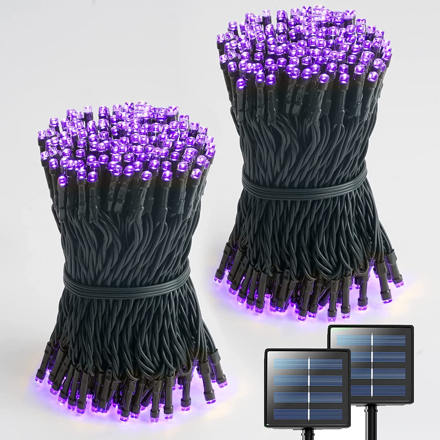 JMEXSUSS 2 Pack 200 LED Purple Christmas Lights, 75.5ft Purple Solar ...