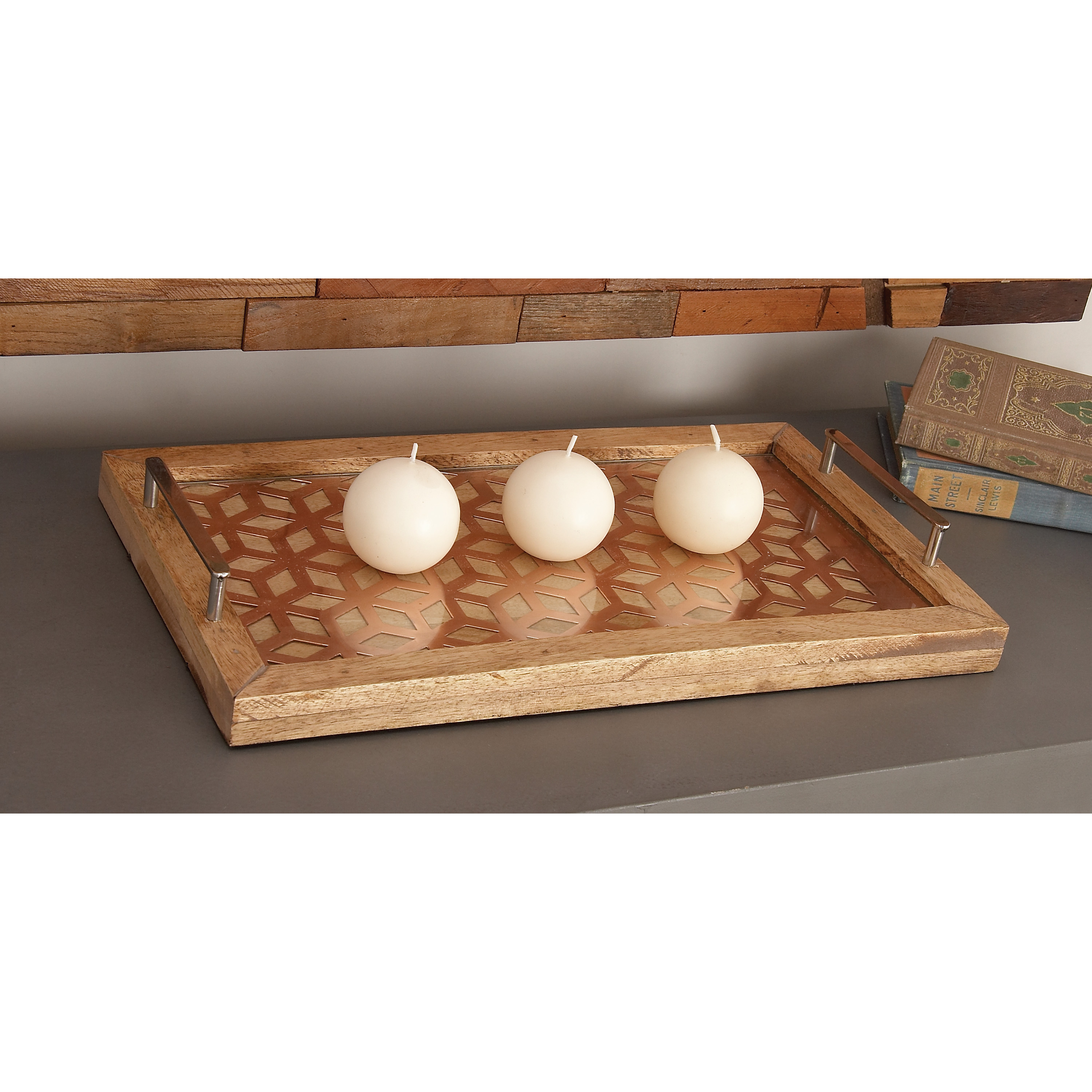 DecMode 18", 20"W Wood Contemporary Tray, Brown, 2 - Pieces - Walmart.com