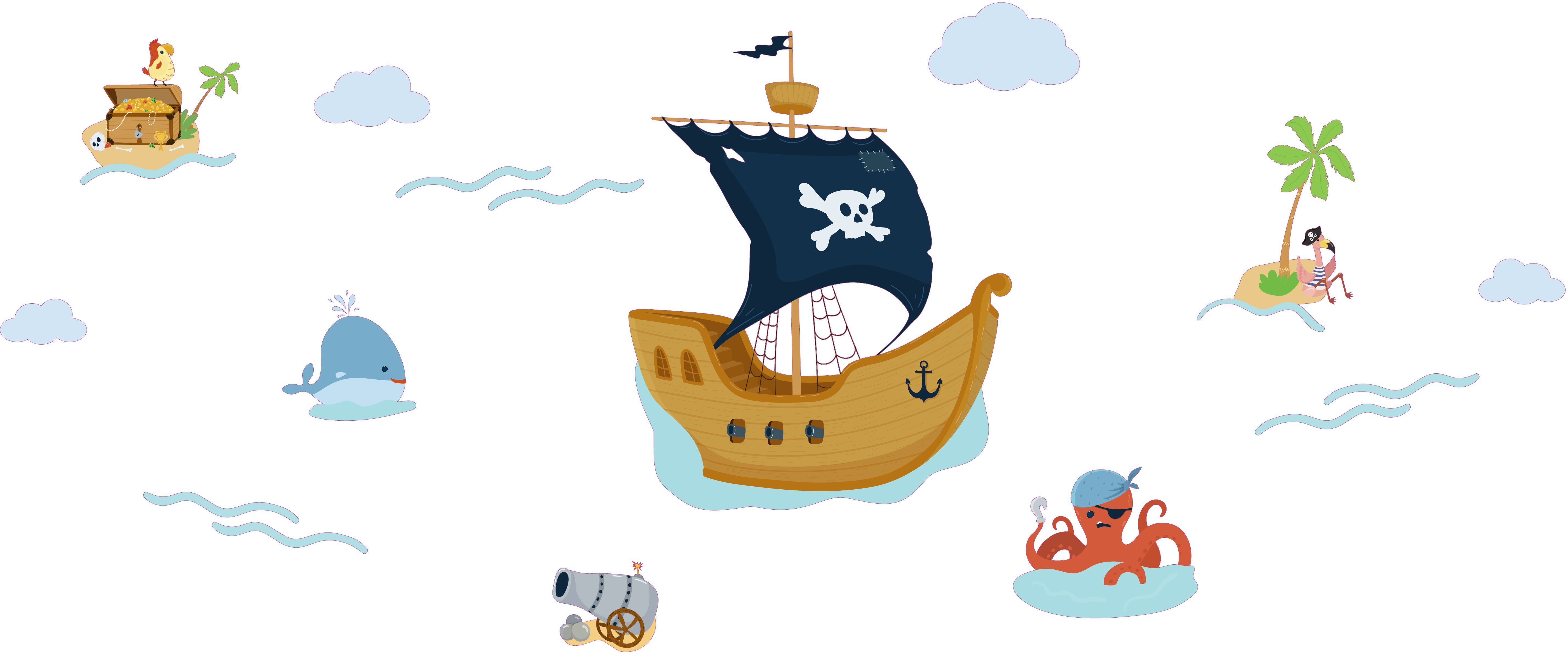 Vinyl Treasure Map Decoration Sunken Pirate Ship Kraken Large Octopus ...