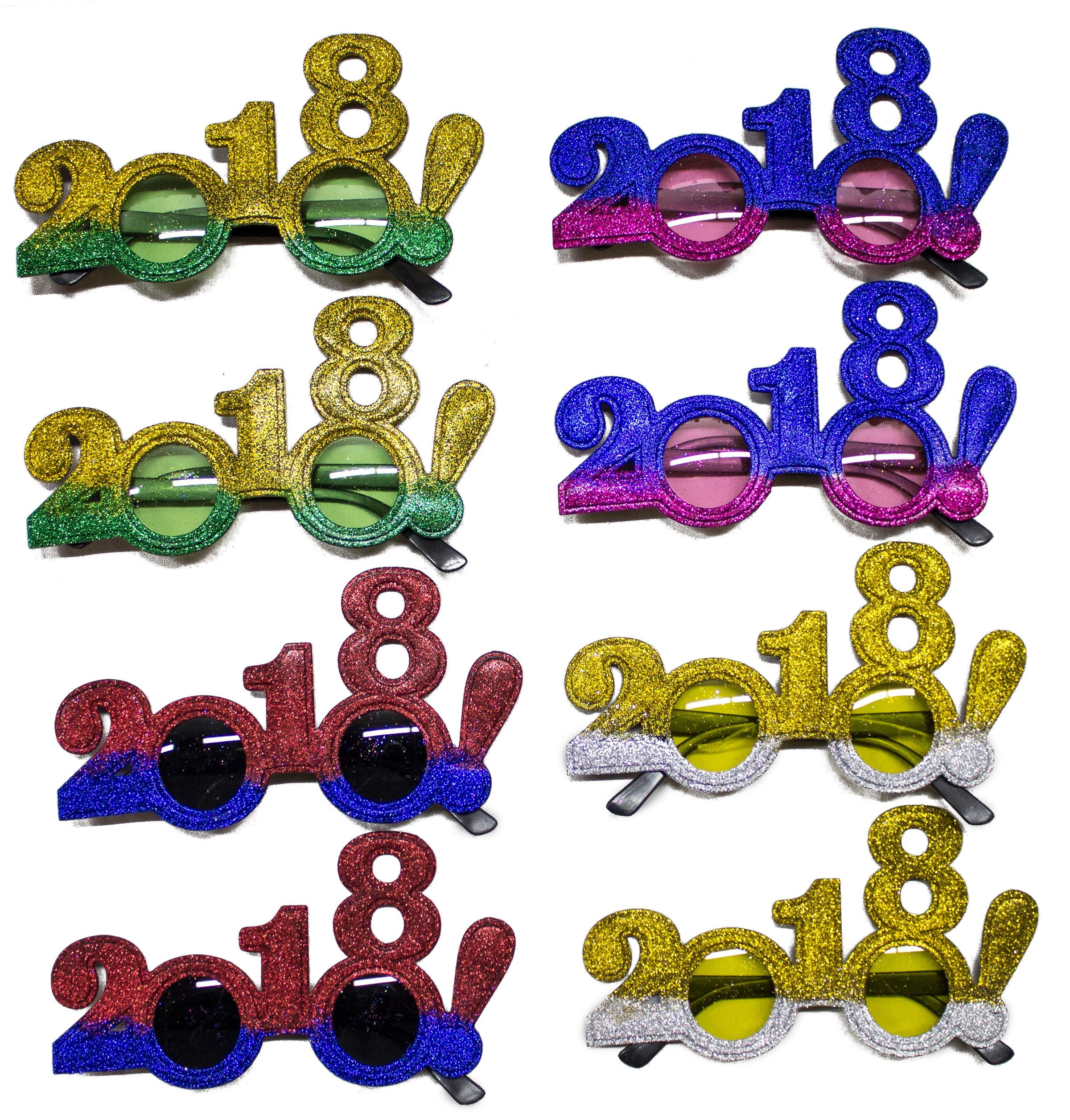 8 Pack Of 2018 New Years Eve Party Glasses (Two Tone Glitter ...