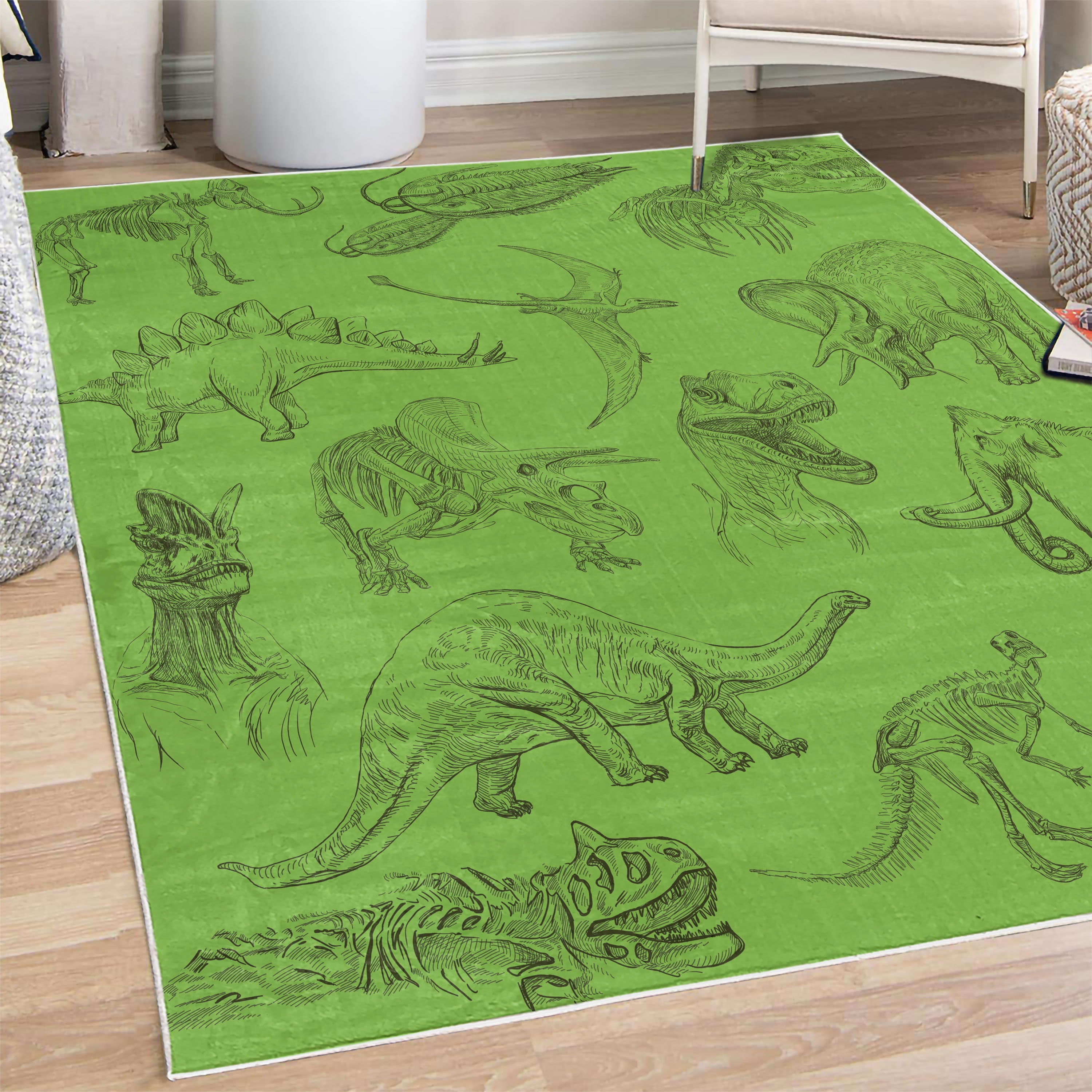 Jurassic Decorative Rug, Arrangement of Various Dinosaurs Illustrations ...