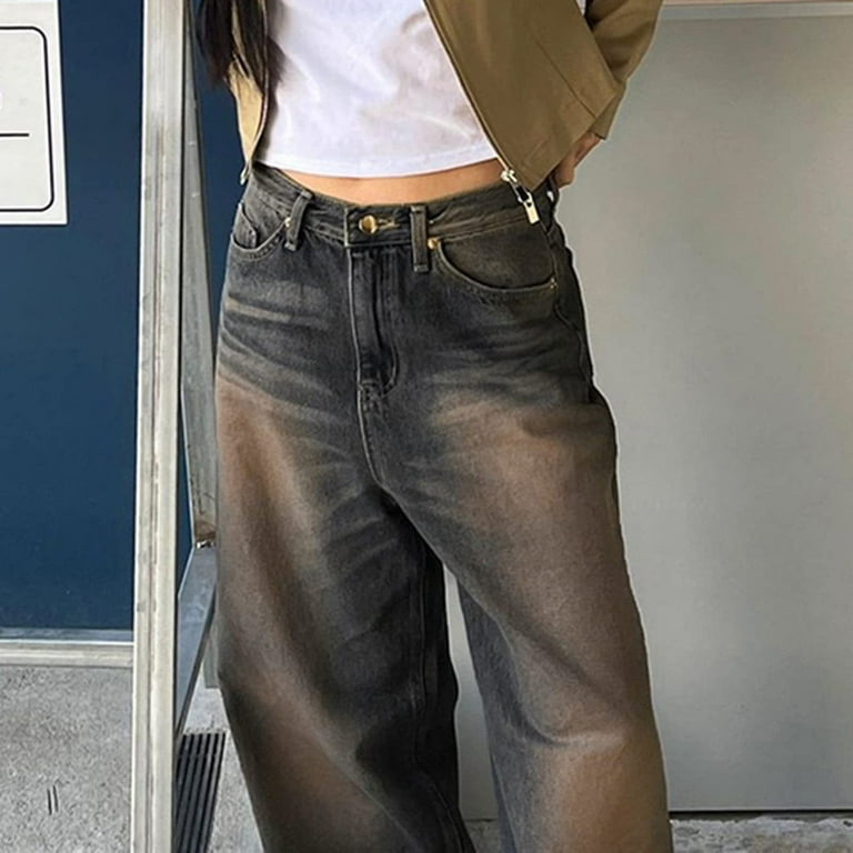 Womens Mid Waisted Wide Leg Jeans Pants Casual Straight Leg Womens Mid Waisted Wide Leg Jeans Pants Casual Straight Leg