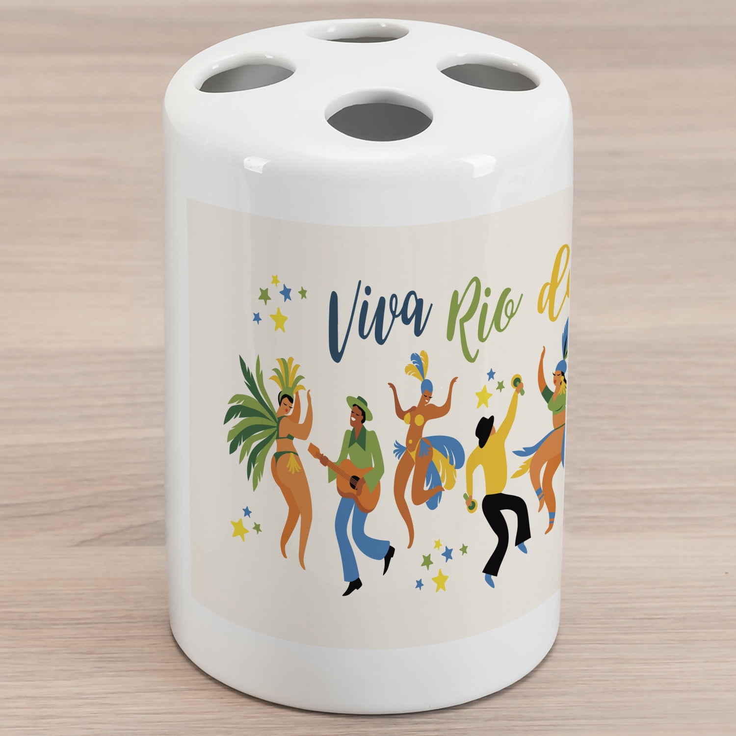 Carnival Ceramic Toothbrush Holder, Viva Rio De Janeiro Typography with ...