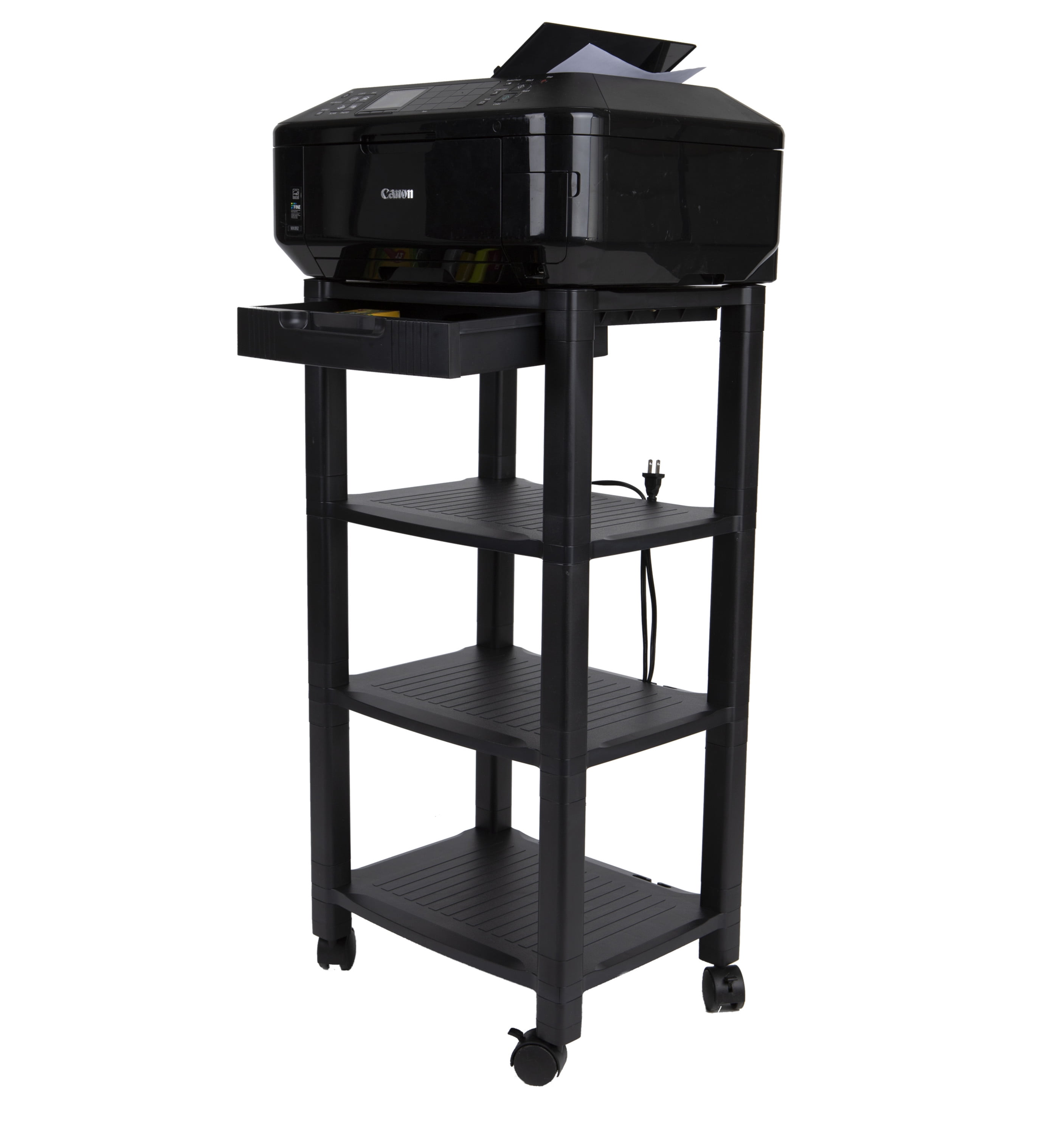 Mind Reader 4-Tier Adjustable Printer Stand with Wheels, Black ...