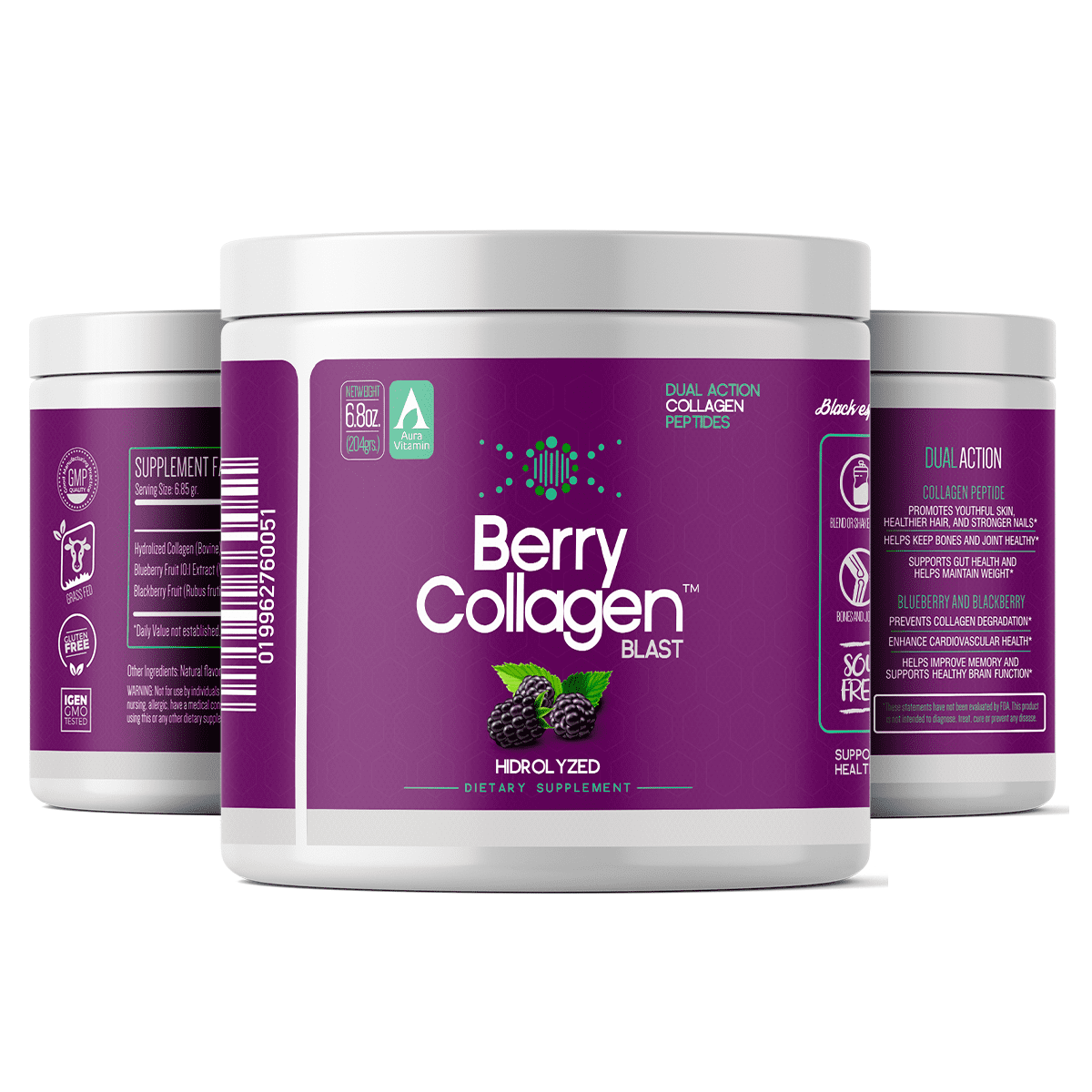 Berry Collagen Blast Powder Hydrolyzed (3) |Premium Blend Grass-fed ...