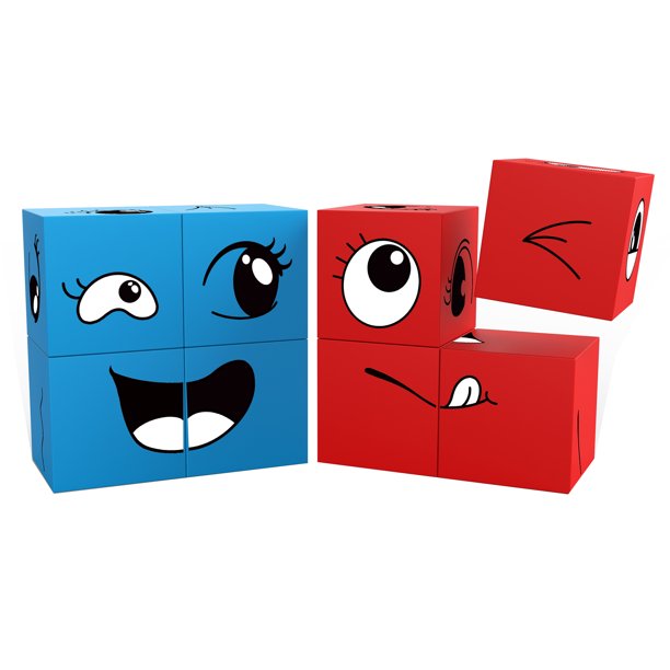 PicassoTiles 8 Piece Mix and Match Magnetic Emoticon Puzzle Cube Set ...