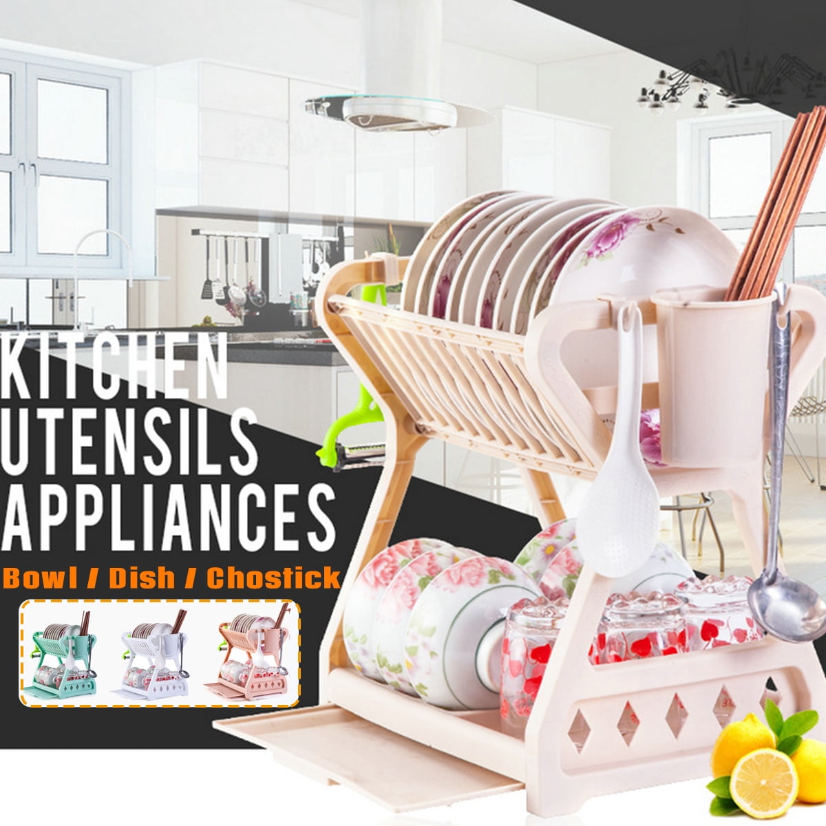 2-Layer Dish Drainer Multifunctional Kitchen Dish Rack Kitchen ...