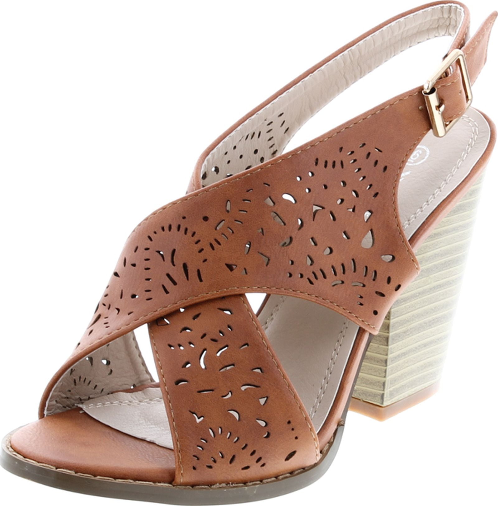 Nature Breeze Webber-04 Women's Leatherette Block Chunky Heel Open Toe ...