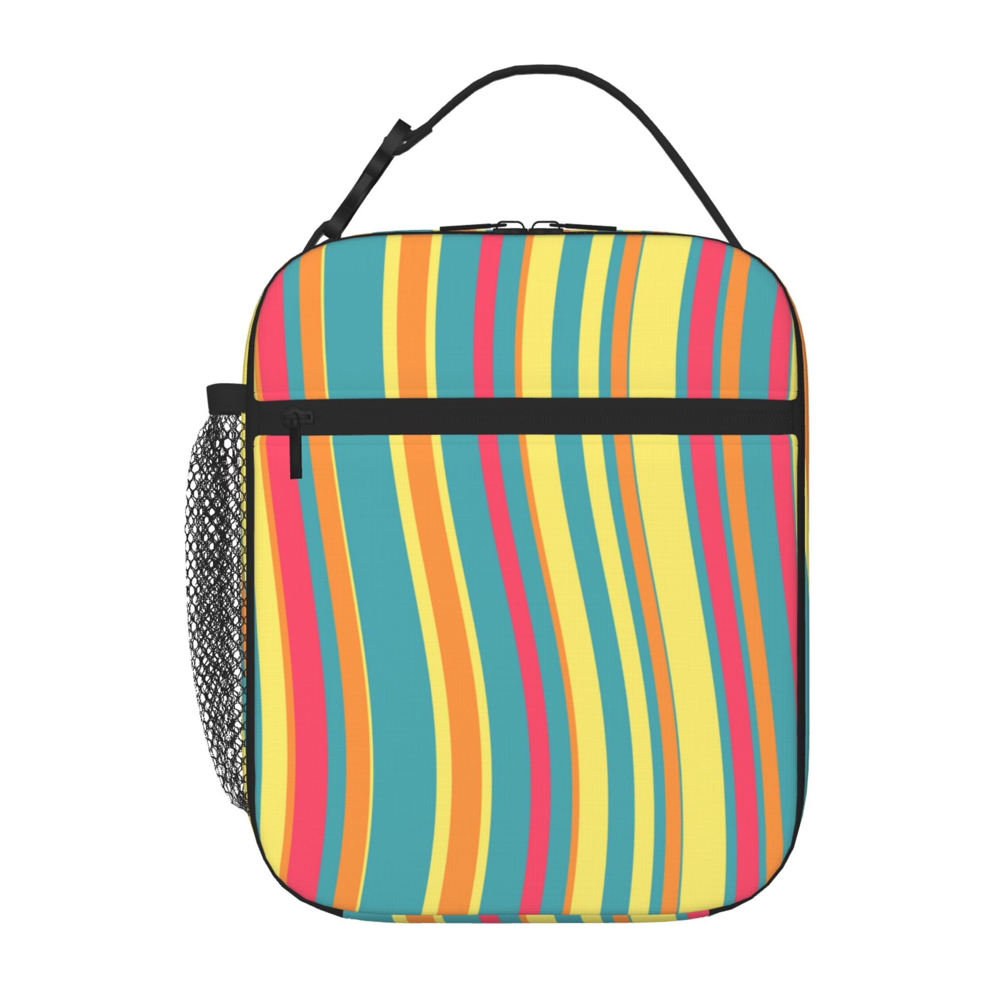 TEQUAN Portable Lunch Bag, Geometric Red Blue Lines Pattern Reusable ...