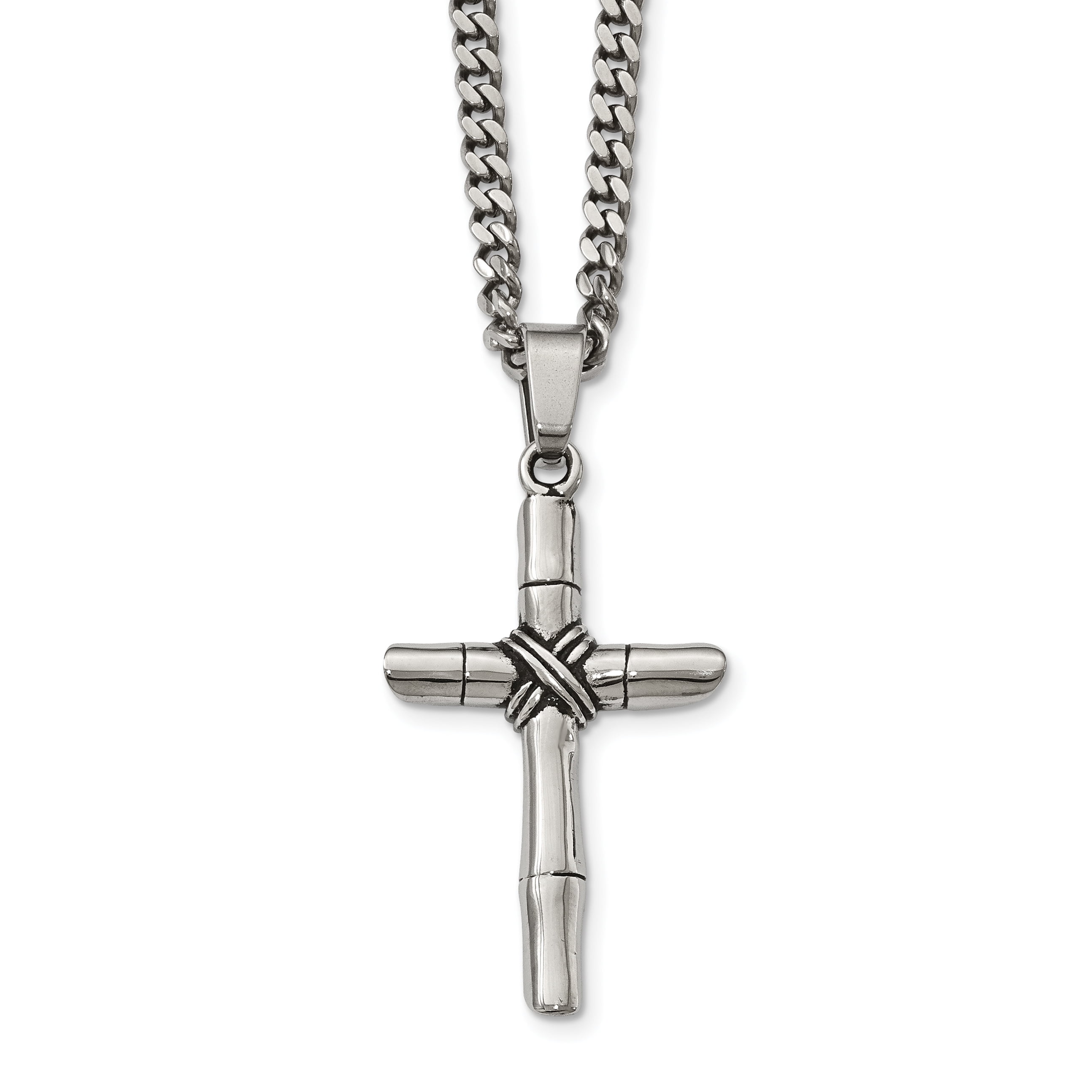Stainless Steel Polished/Antiqued Cross Necklace 24in | Walmart Canada