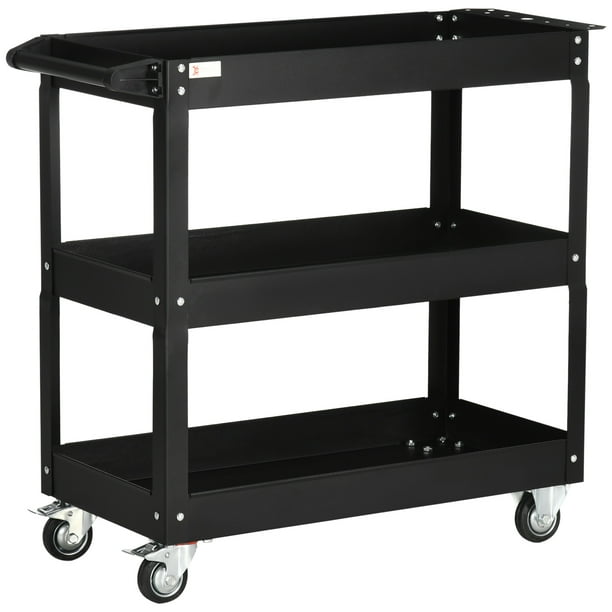 DURHAND 3 Tier Rolling Tool Cart, 330 LBS Capacity Utility Cart, Black ...