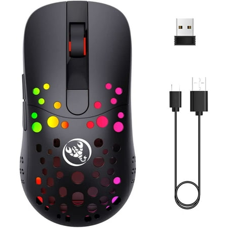 Gaming Mouse, 2.4G Wireless and USB-C Wired Dual Mode Rechargeable ...