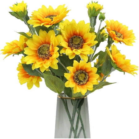Long Stem Artificial Sunflowers with Stem Realistic Silk Sunflowers ...