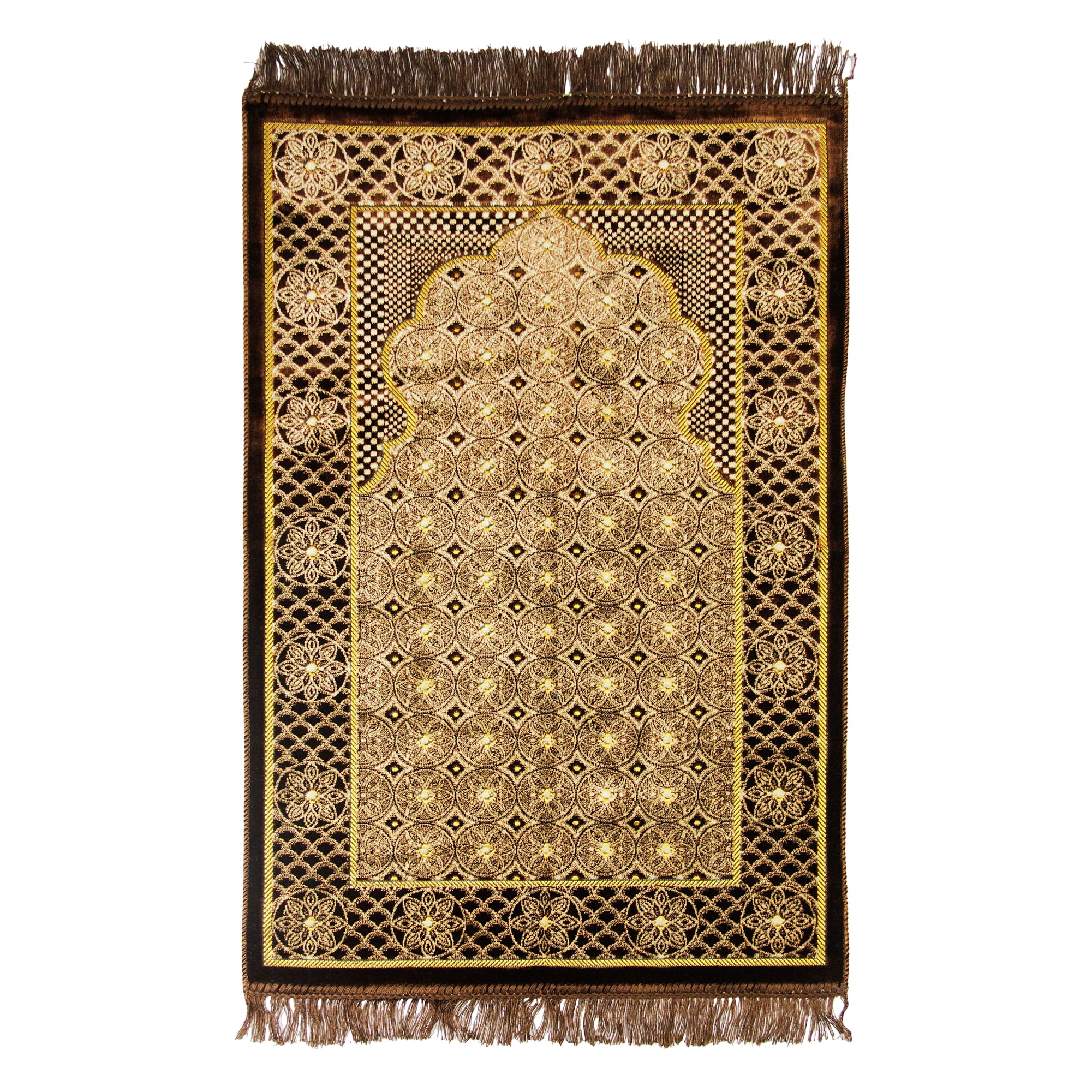 Brown Gold Lightweight Soft Turkish Prayer Rug Sajada Mat Arch Lotus ...