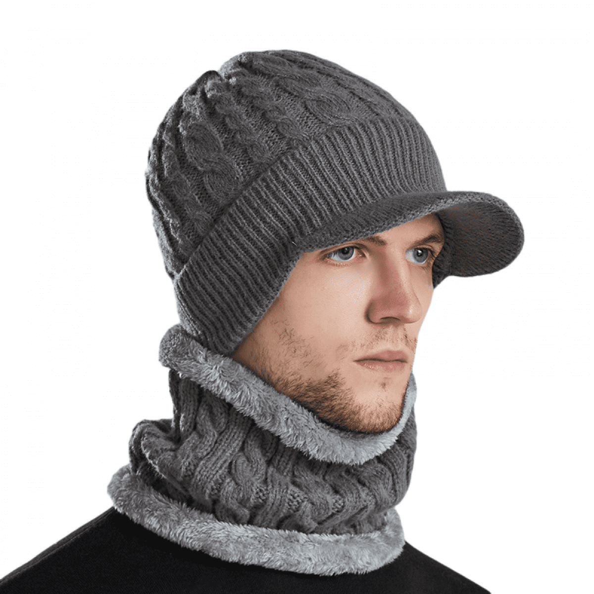 Rush Winter Beanie w/Visor & Earflaps for Men Outdoor Fleece Hat Scarf ...
