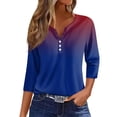 2026 Trendy Tie Dye 3/4 Sleeve Tunic Henley Neck Button Detail ...