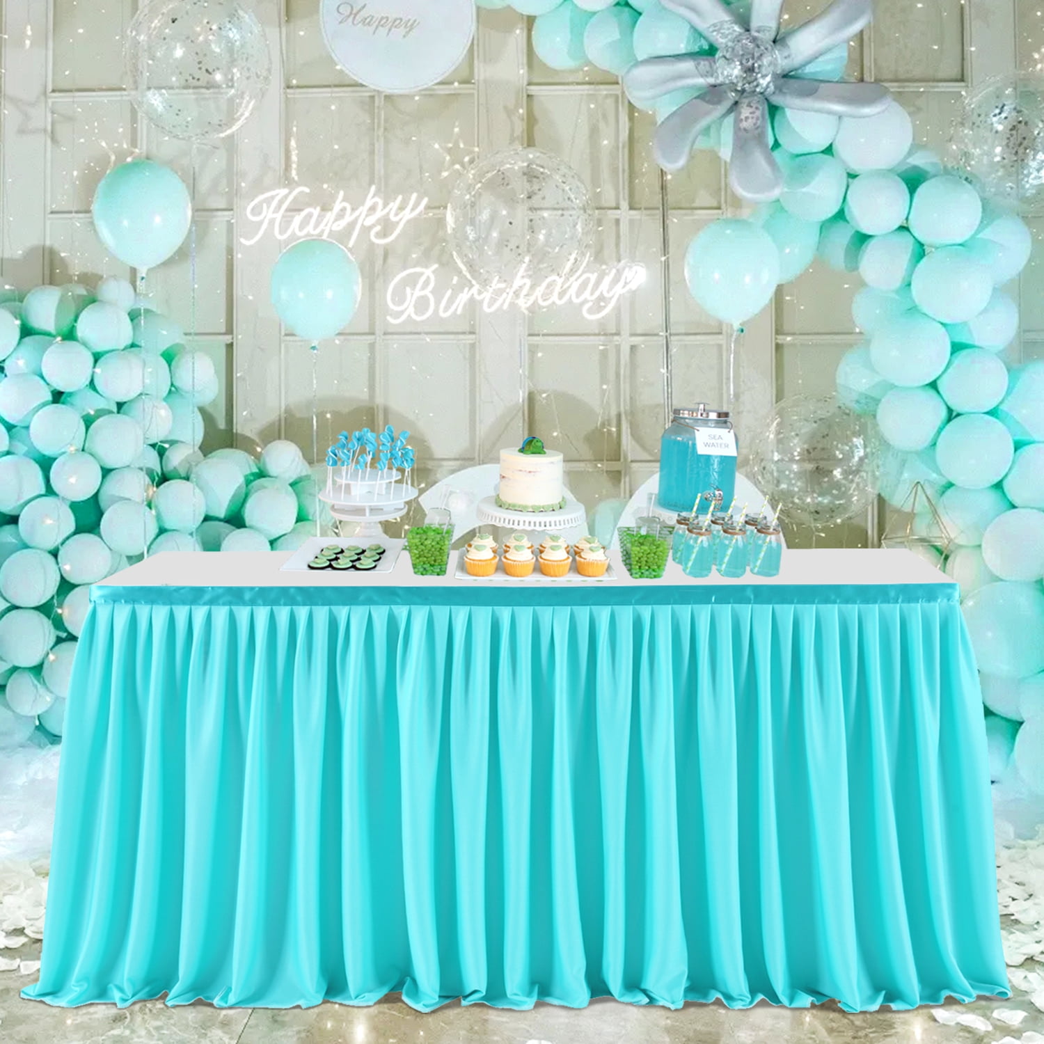 4FT/6FT/9FT/14FT Tablecloth Polyester Pleated Table Skirt Frilly ...