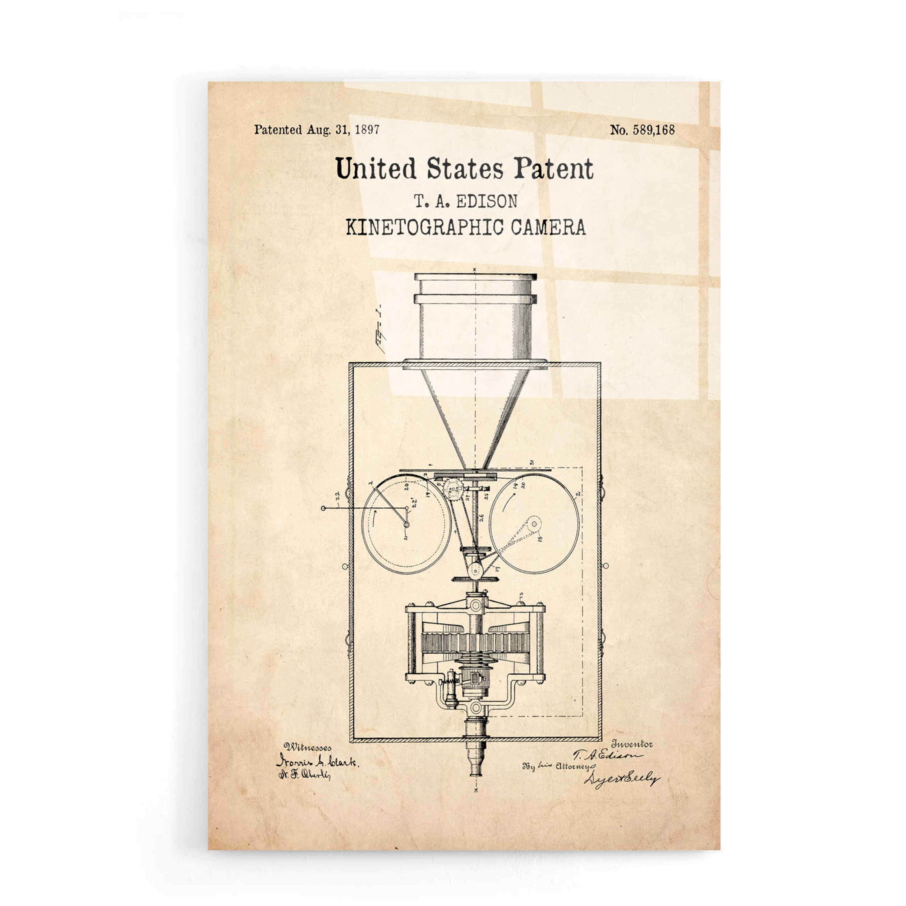 Epic Art 'Kinetographic Camera Blueprint Patent Parchment,' Acrylic ...