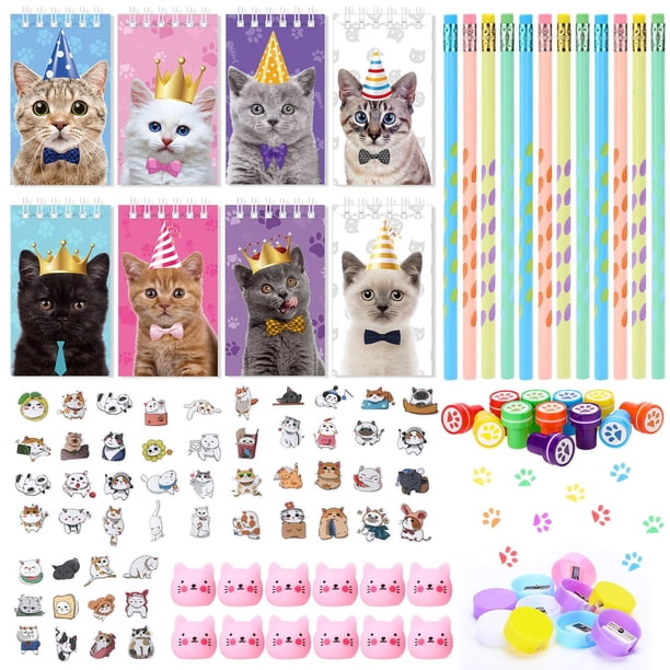 Cat-tastic Party Pack: 122-Piece School Supplies Set with Mini Spiral ...