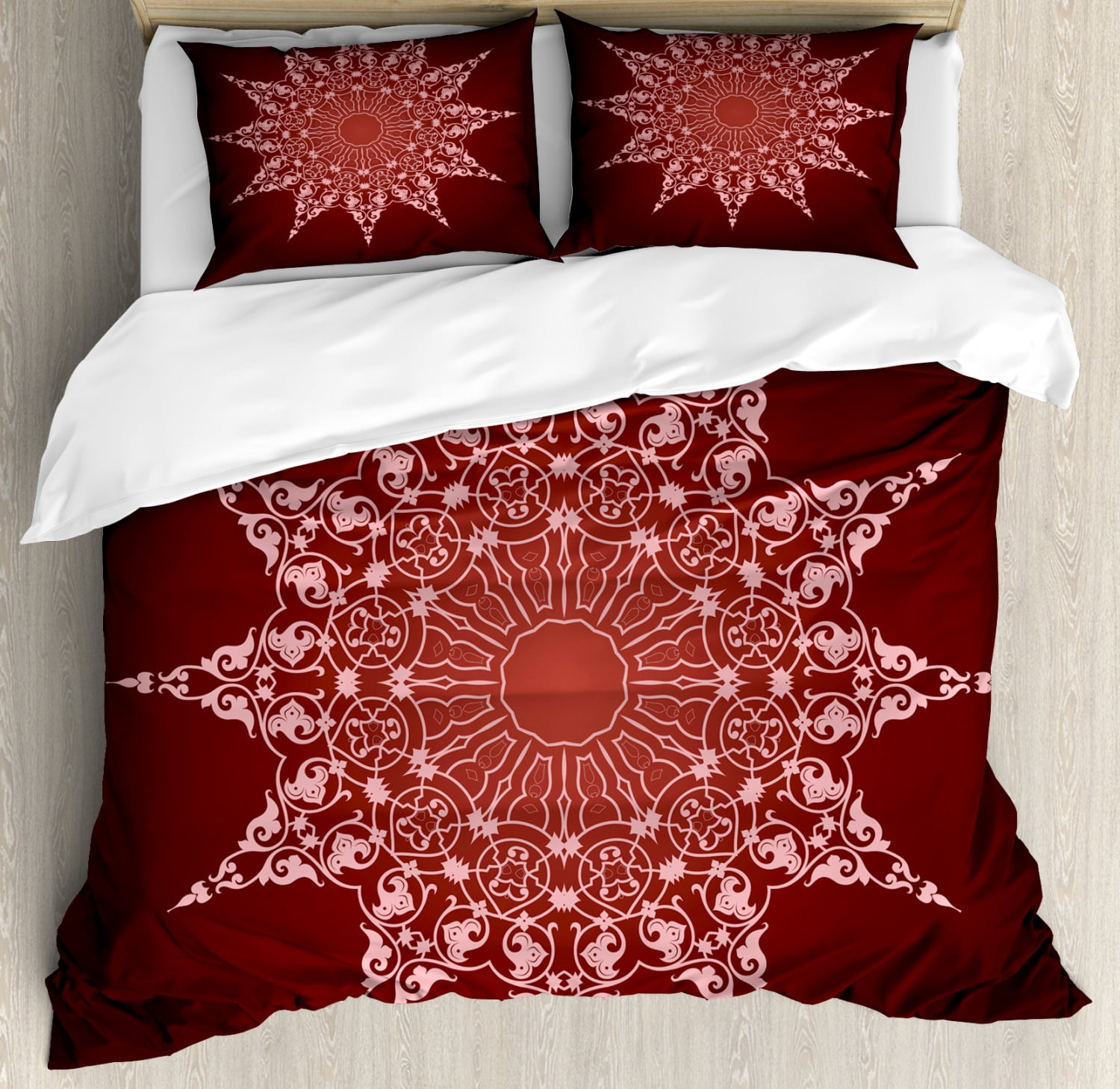 Mandala Duvet Cover Set Queen Size, Ornamental Pattern with Sun Motif ...