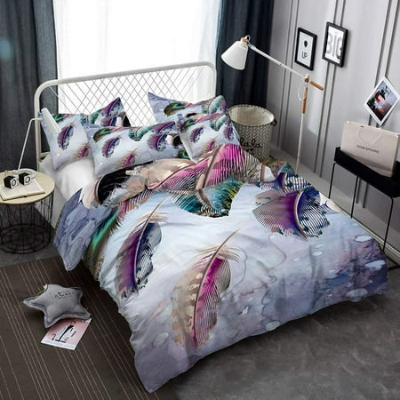 Feather Duvet Cover Kids Full Western Colorful Feather Decor Bedding ...
