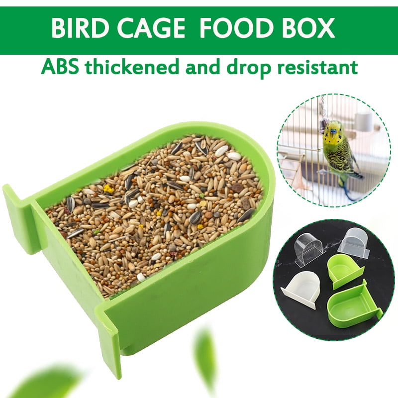 Bird Cage Food Box Trough Bird Feeder Bowl Green Transparent Semi ...