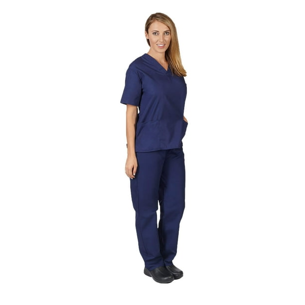 Women's Scrub Sets, Scrub Top and Pants (True Navy Blue, Large ...