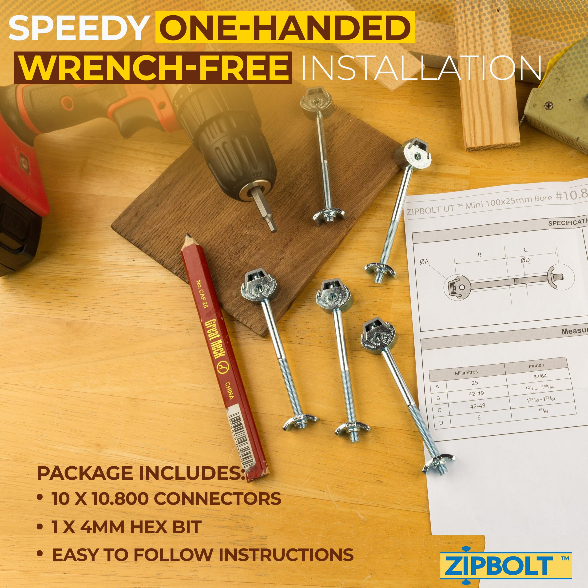 Zipbolt 10.800 Countertop Miter Connector - 10 Piece Joint Fastener ...