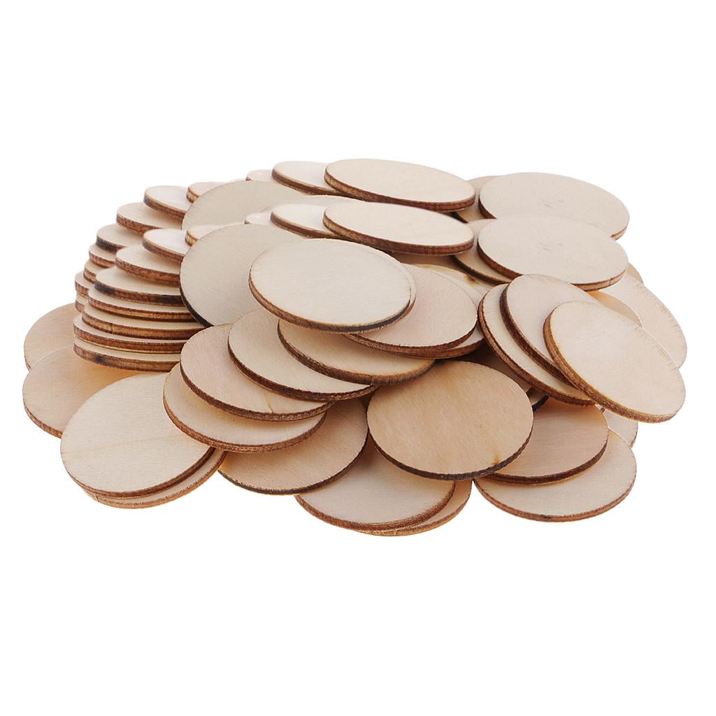 100 Pieces Round Unfinished Wooden Shapes Embellishment Plaque For DIY ...