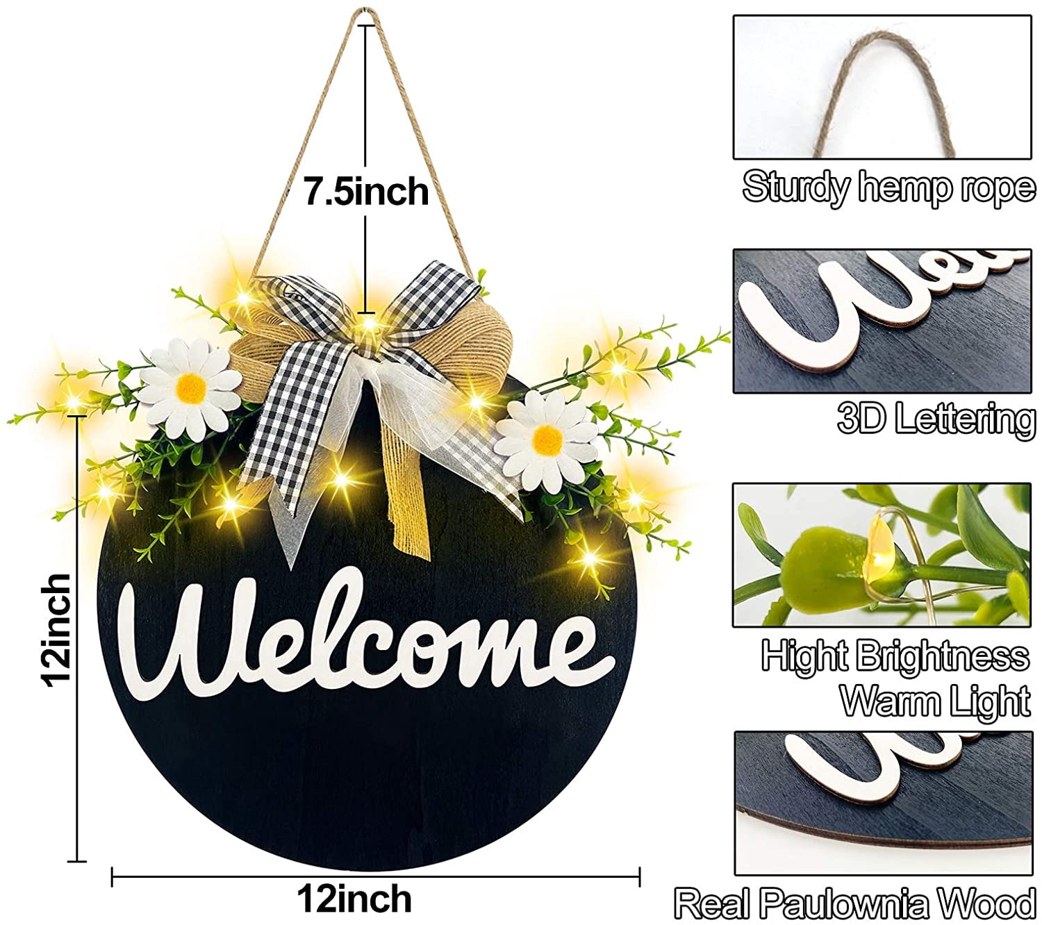 Wall Décor Signs Square Wooden Welcome Sign Door Wall Hanger-Farmhouse ...