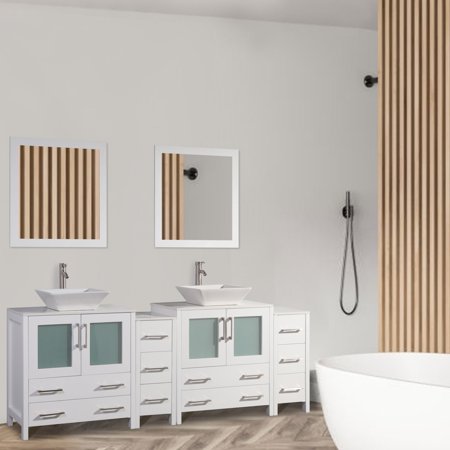 Vanity Art 84 in. W Double Sink Bathroom Vanity with Engineered Marble ...