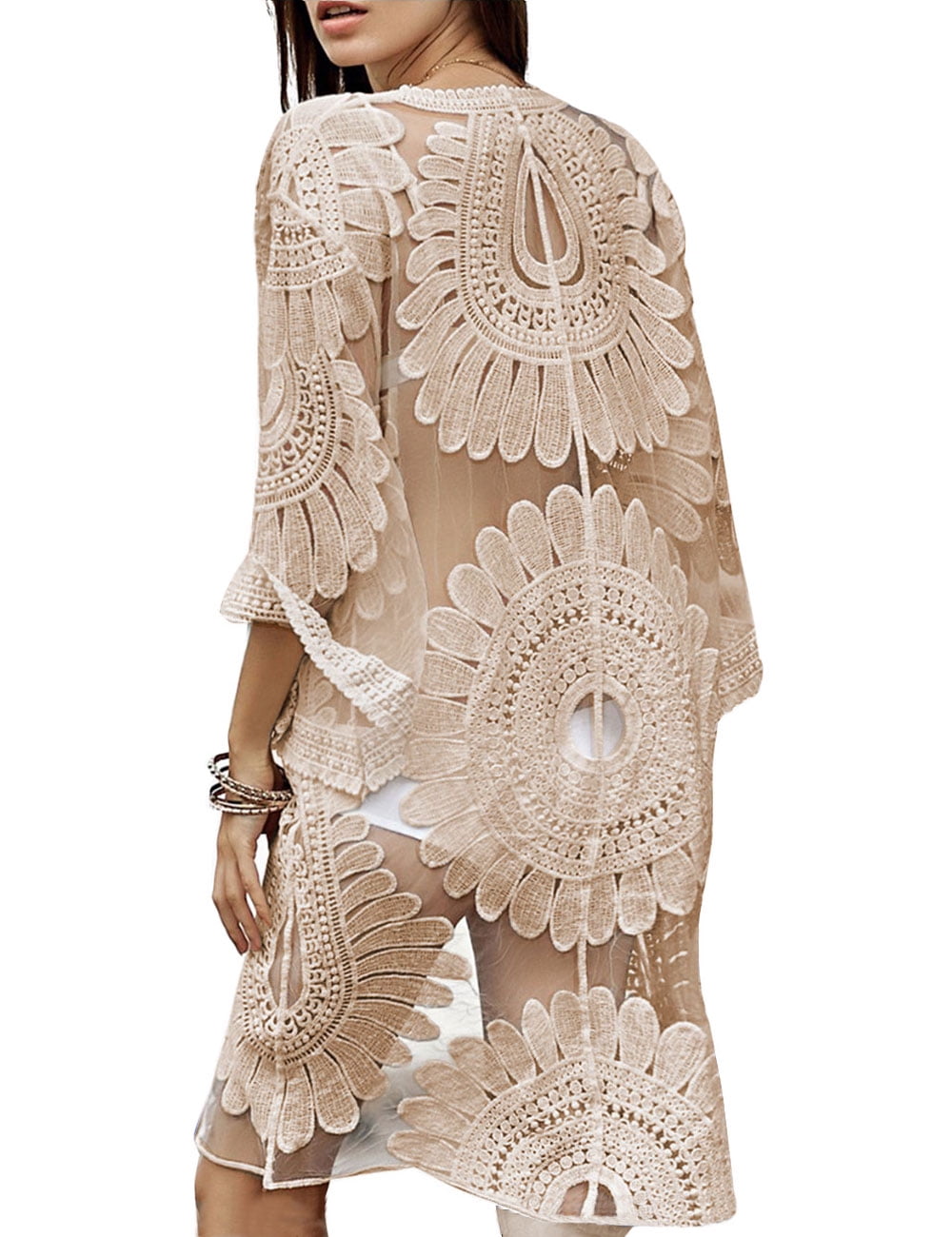 Plus size Cover Up for women Sexy Lace stitching Swimsuit Cover Up Open ...