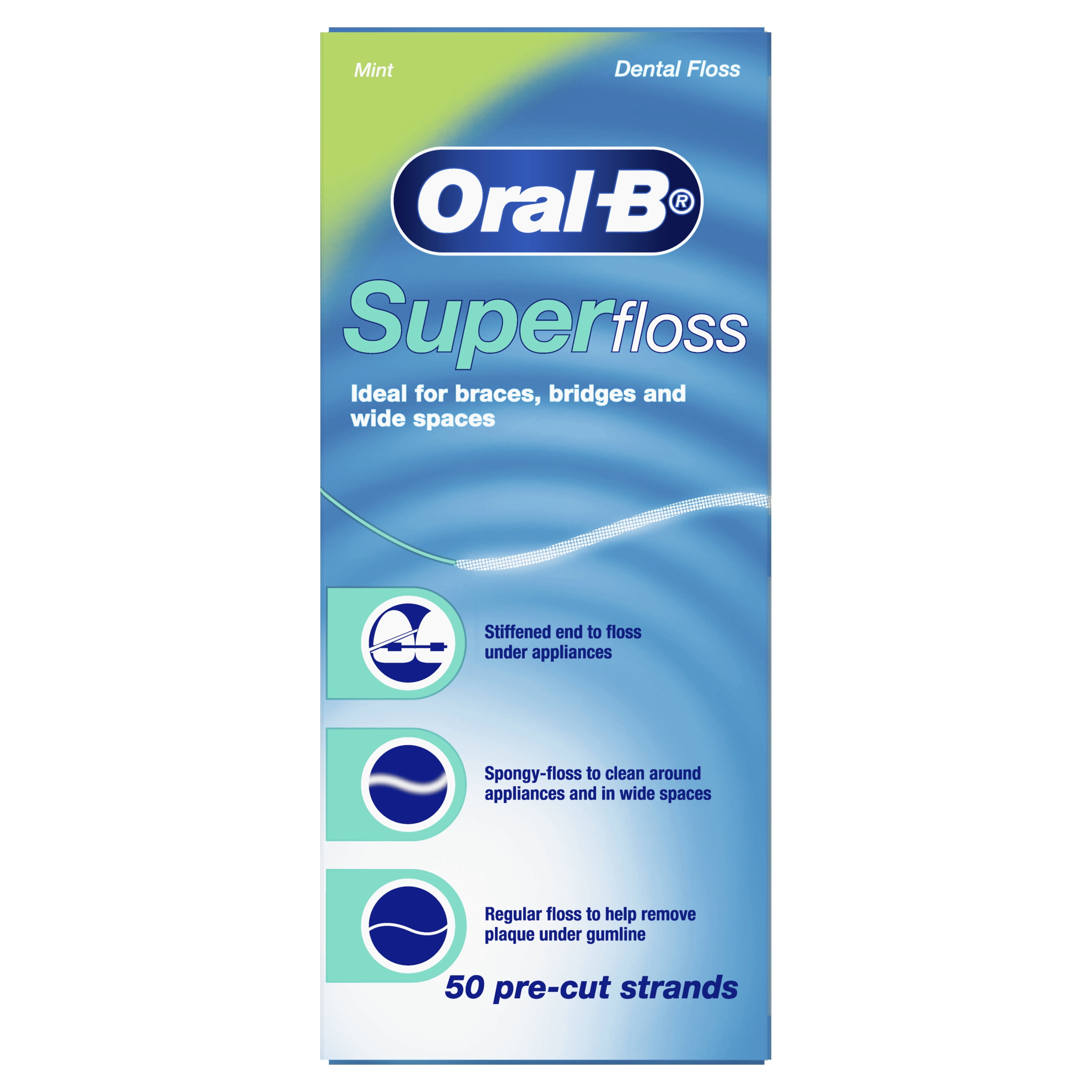 Oral-B Super Floss Pre-Cut Strands Dental Floss, Mint, 50 Count ...