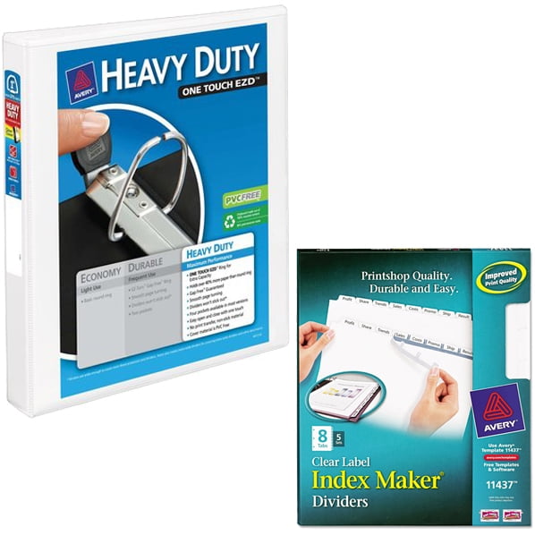Avery 1" Heavy Duty Clear Cover Binder, White and Avery Index Maker ...