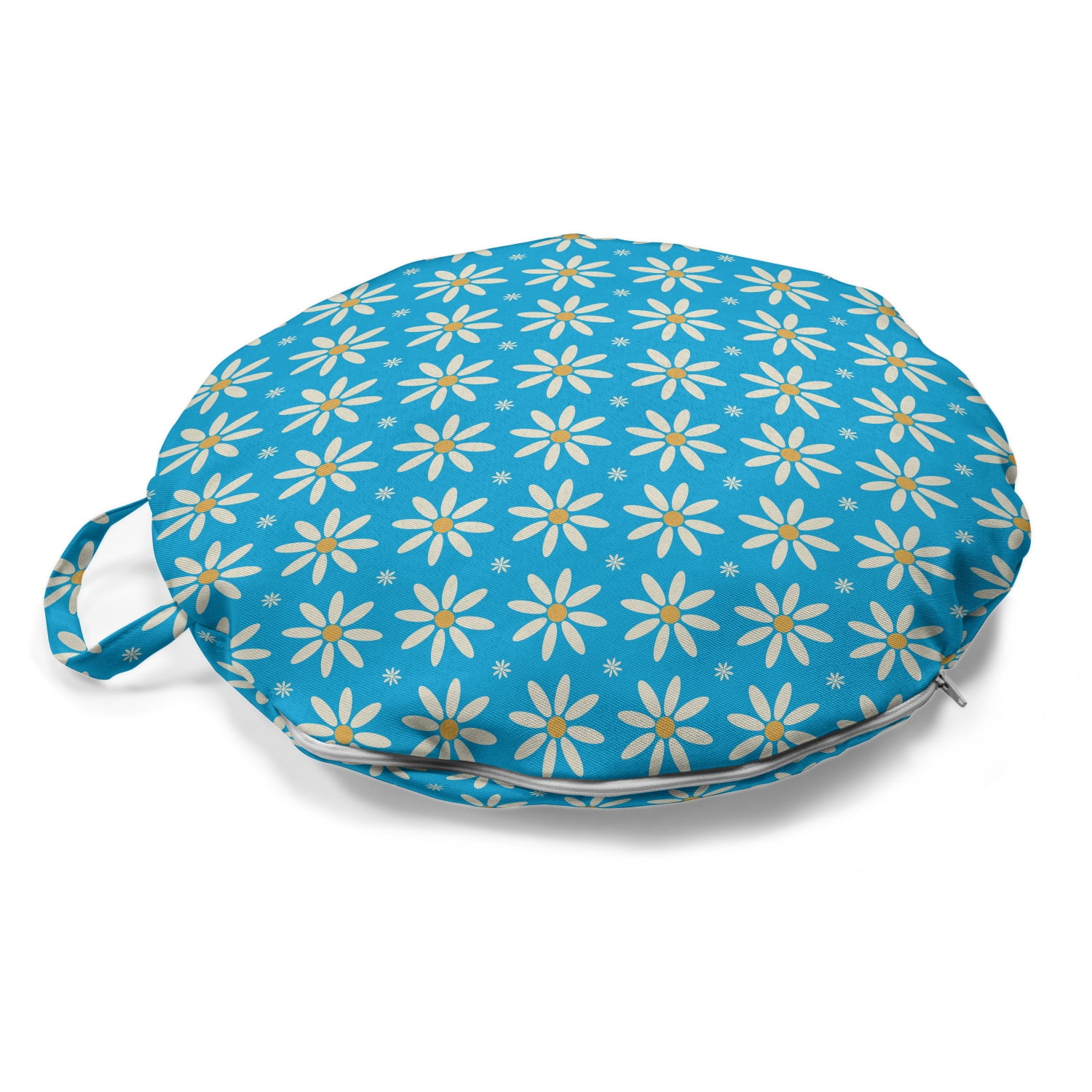 Spring Round Floor Cushion with Handle, Simple Floral Pattern of ...