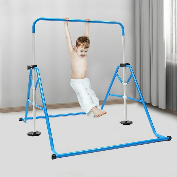 Blue Kids Gymnastic Training Bar Adjustable Horizontal High Bars Home ...