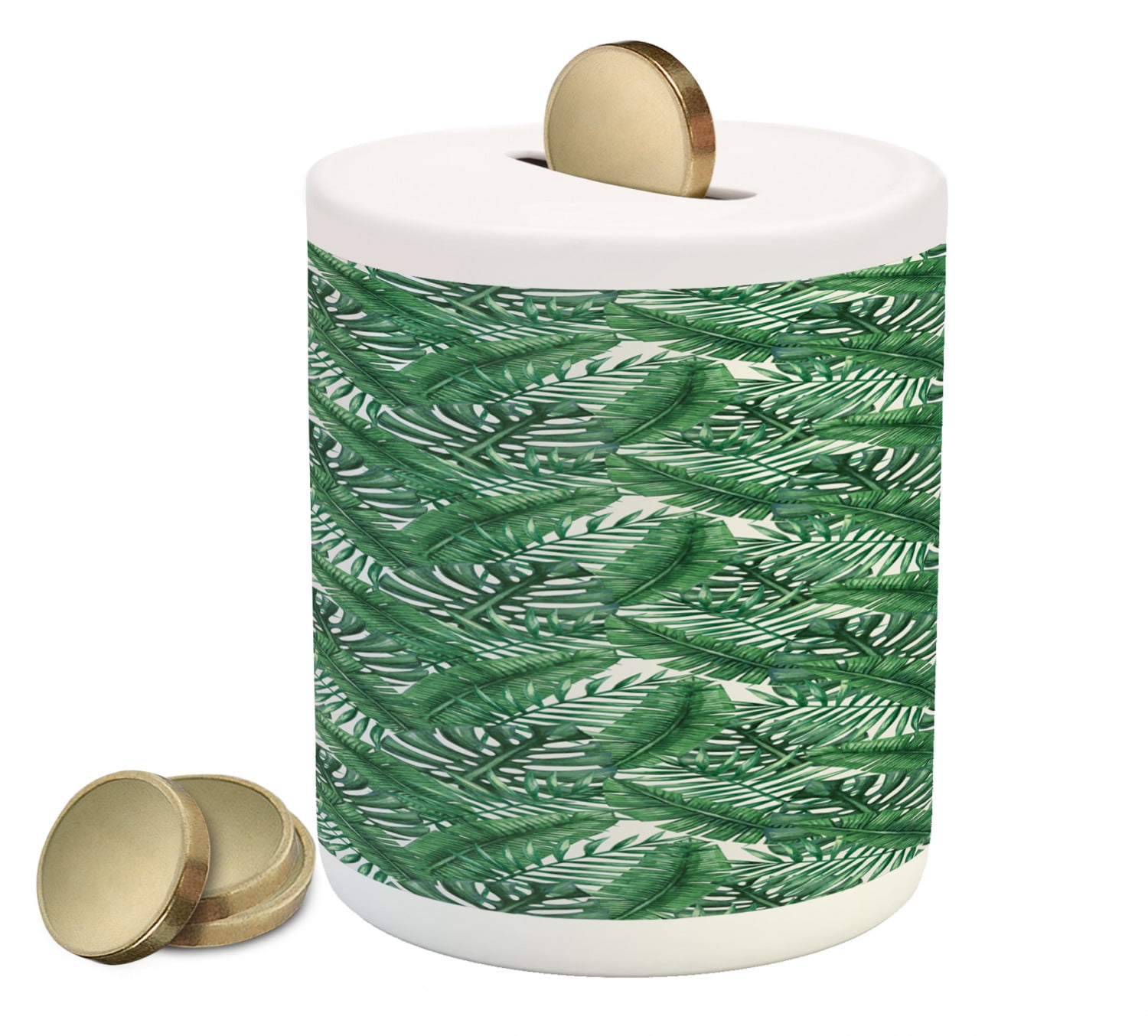 Palm Leaf Piggy Bank, Watercolor Art of Palm Tree Leaves Fresh Jungle ...