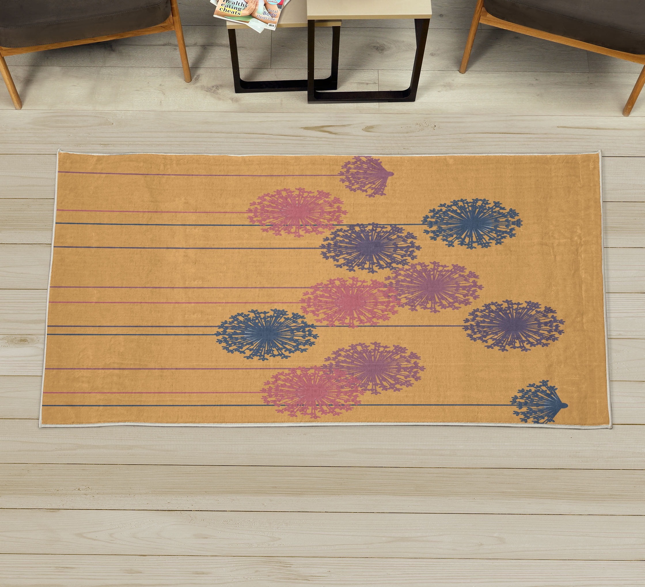 Dandelion Decorative Rug, Abstract Wildflower Silhouettes Botanical ...