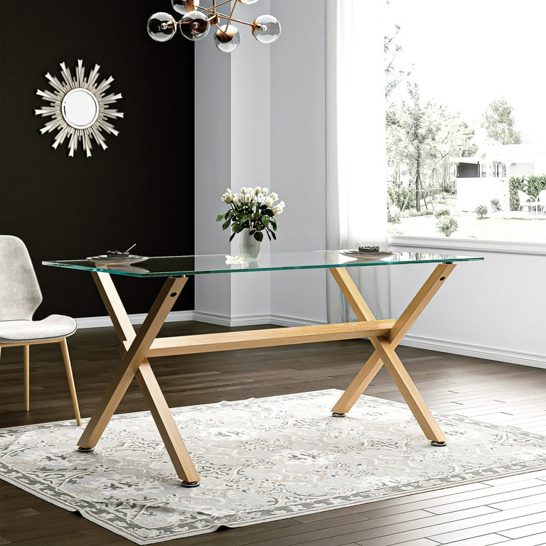 Glass table with oak legs store